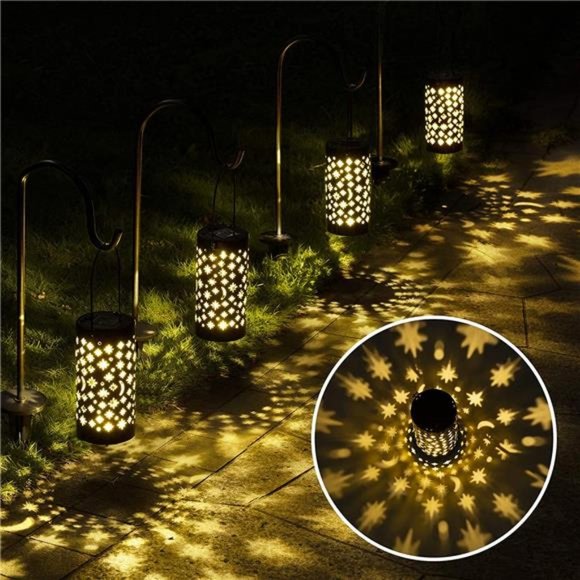 Accents | 6 Pack Solar Lights Outdoor Hanging Lanterns Metal Star Moon ...